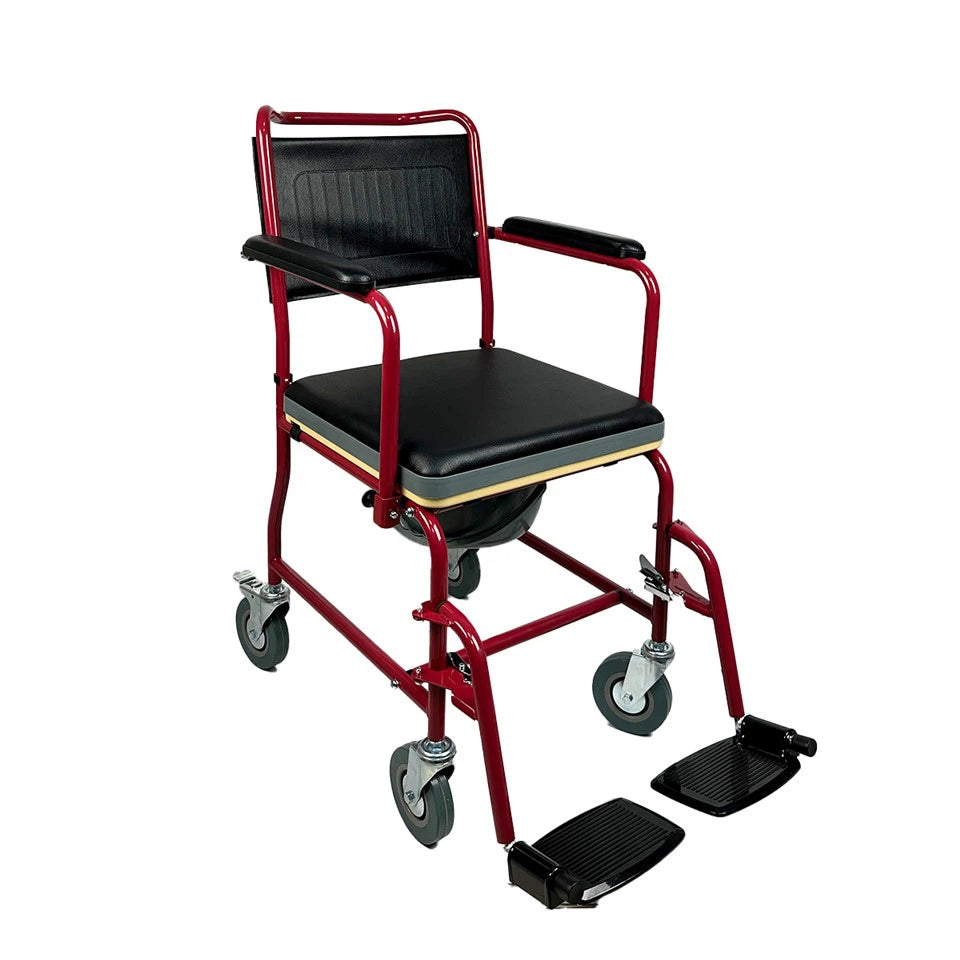 Red Portable toilet chair with wheels – Badawneh Medical Group